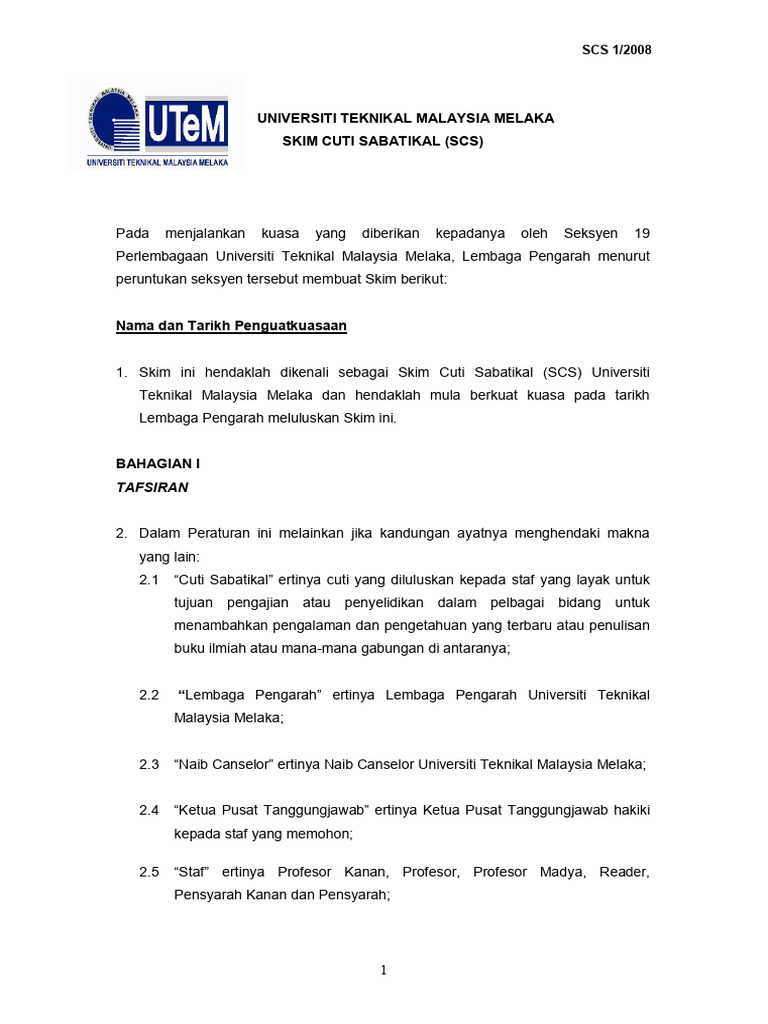 Prosedur & Peraturan Skim Cuti Sabatikal | PDF