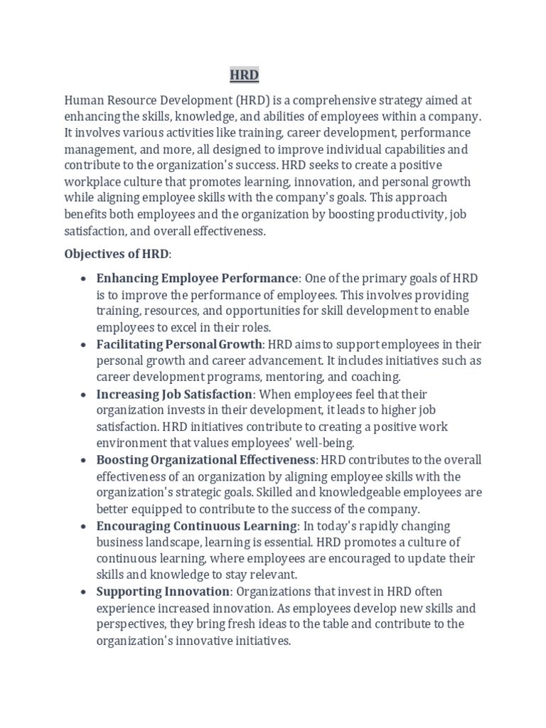 Objectives of HRD Enhancing Employee Performance | PDF | Reinforcement ...