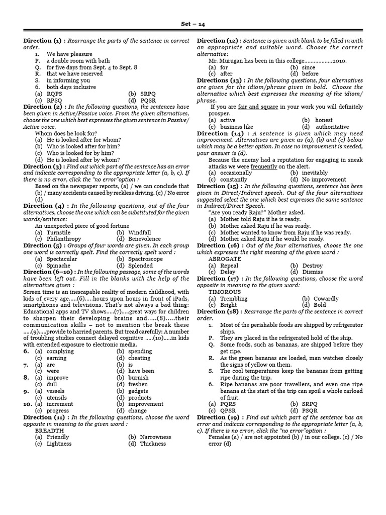 SSC Set 14 (Questions) | PDF