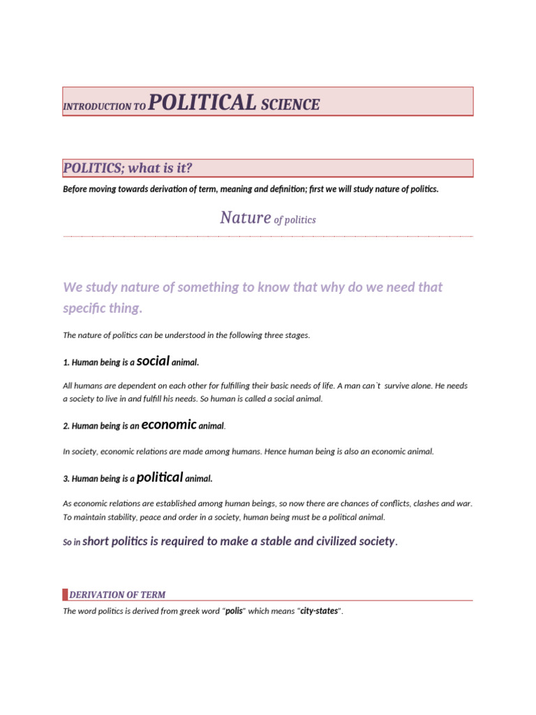 INTRODUCTION TO POLITICAL SCIENCE | PDF