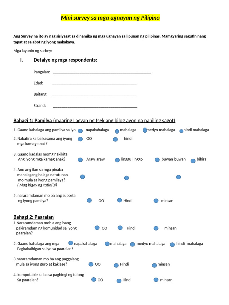 Mini Survey Sa Mga Ugnayan NG Pilipino Pansariling Kaunlaran g11 ...
