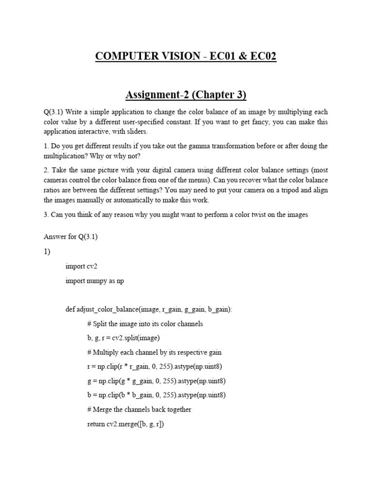 Ass ch3 | PDF | Color Balance | Computer Vision