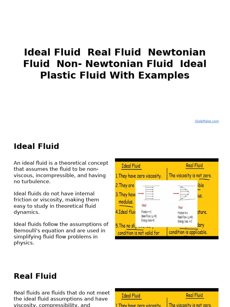 Ideal Fluid Real Fluid Newtonian Fluid Non - Newtonian Fluid Ideal ...