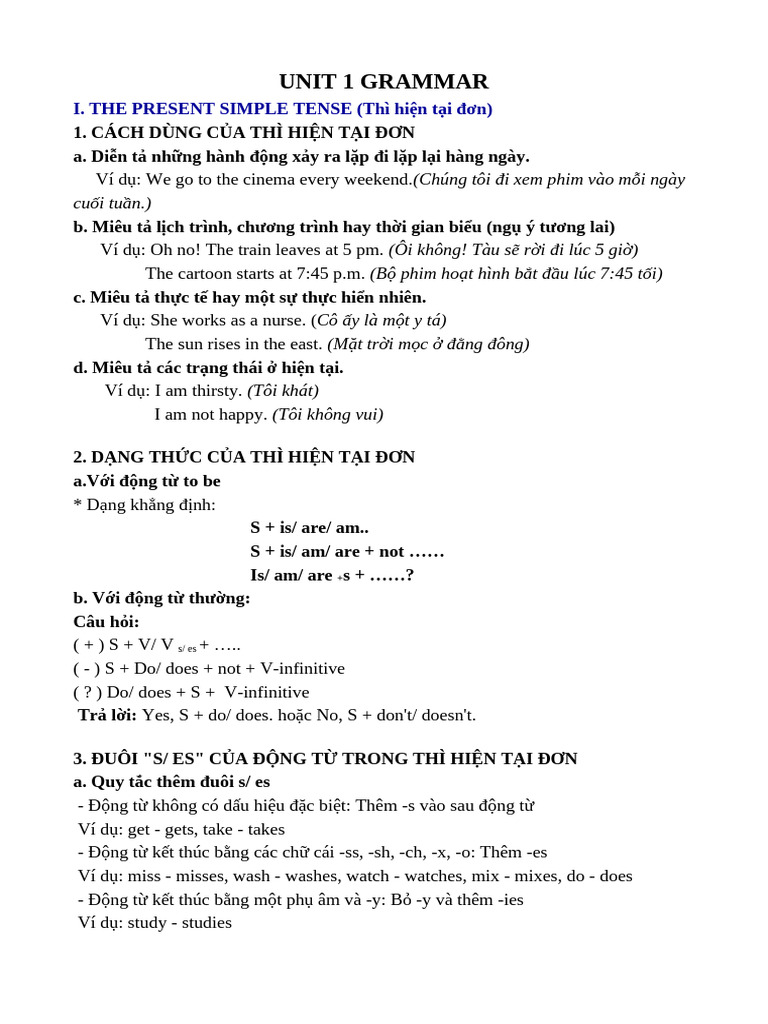 UNIT 1 GRAMMAR | PDF