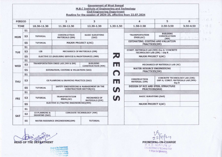 ROUTINE ODD SEMESTER WEF 22-07-2024 | PDF