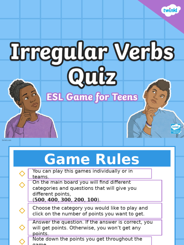 T 1716287049 Esl Irregular Verbs Quiz Teens A2 Ver 2 | PDF | Verb | Syntax