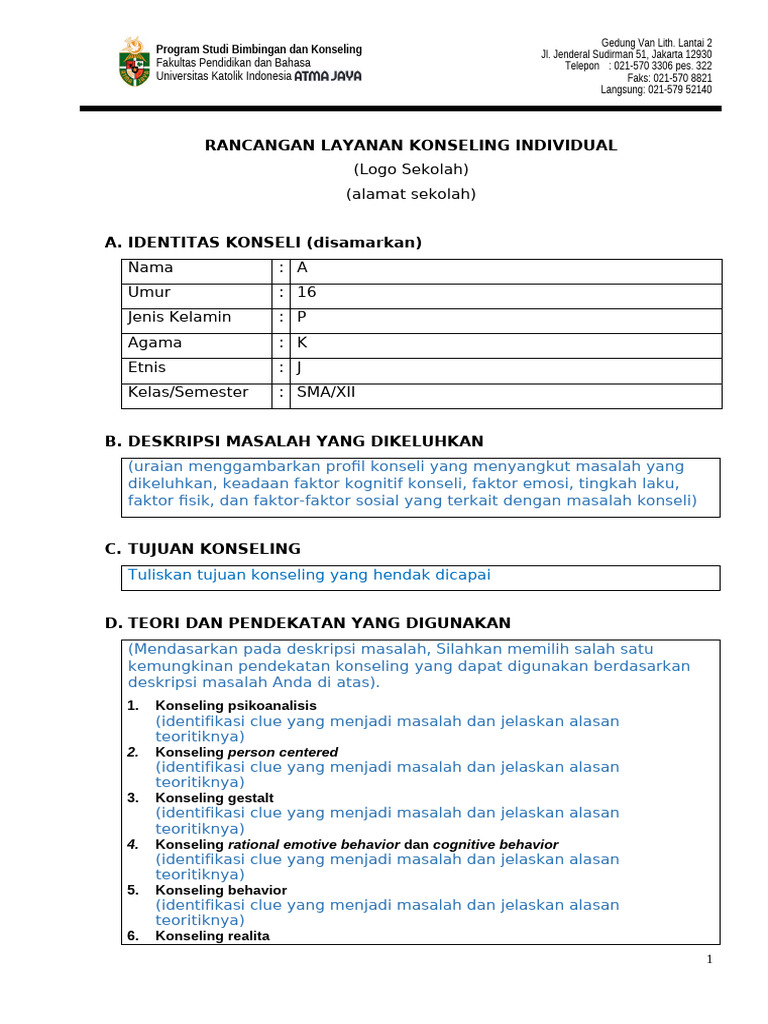 Rancangan Layanan Konseling Individual | PDF
