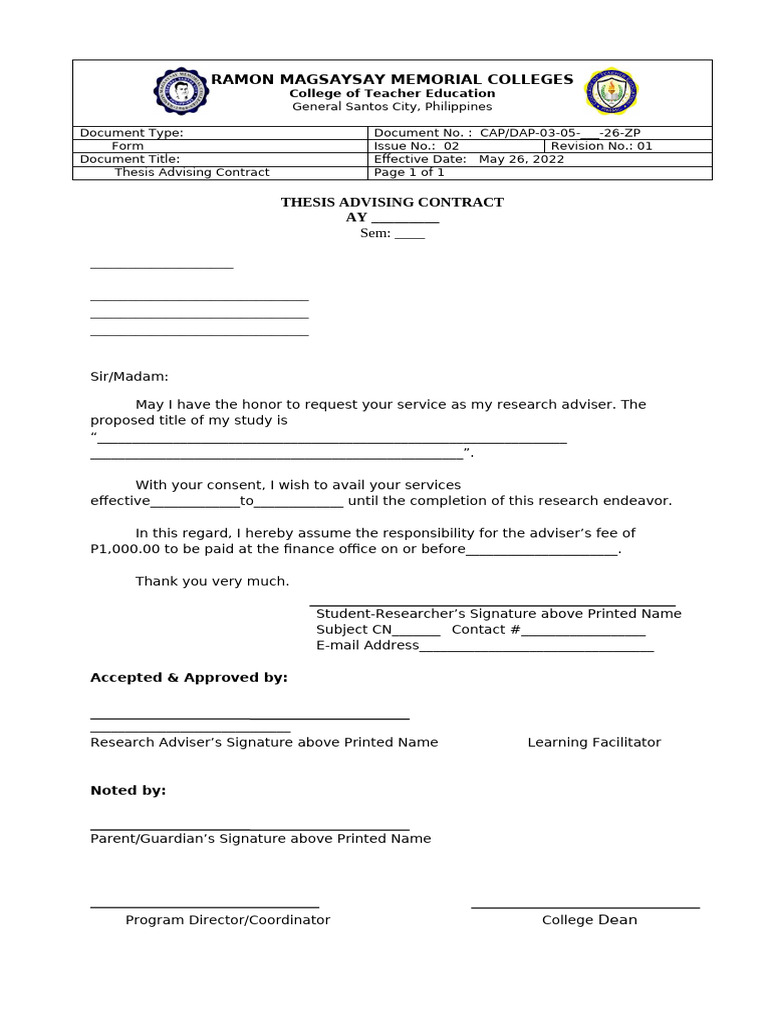 26ZP. Thesis Advising Contract | PDF