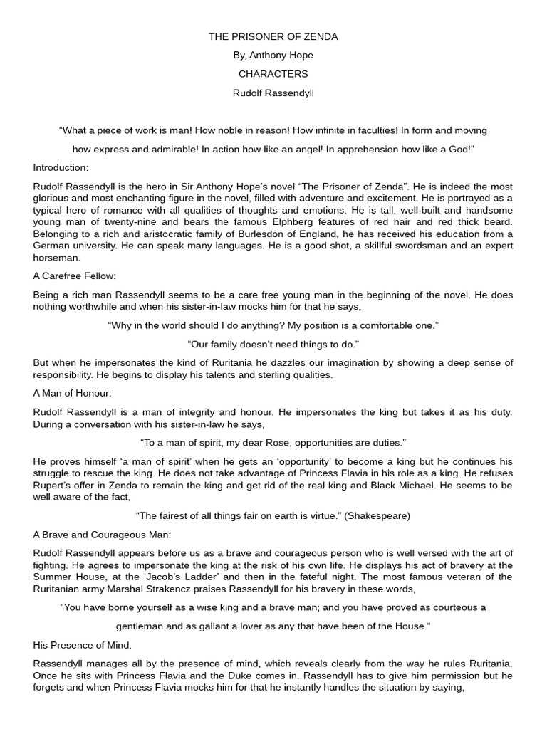 Character Sketch Rudolf Rassendyll | PDF | Courage