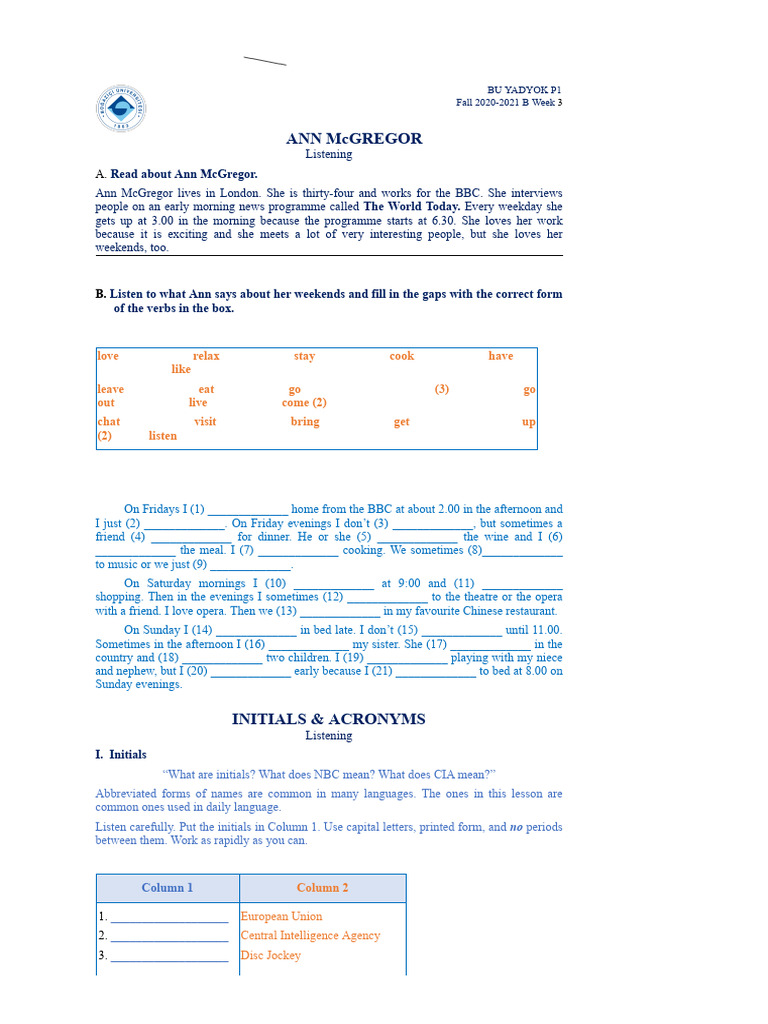 B W3 Listening Tasks STUDENT | PDF | Acronym | Modulation