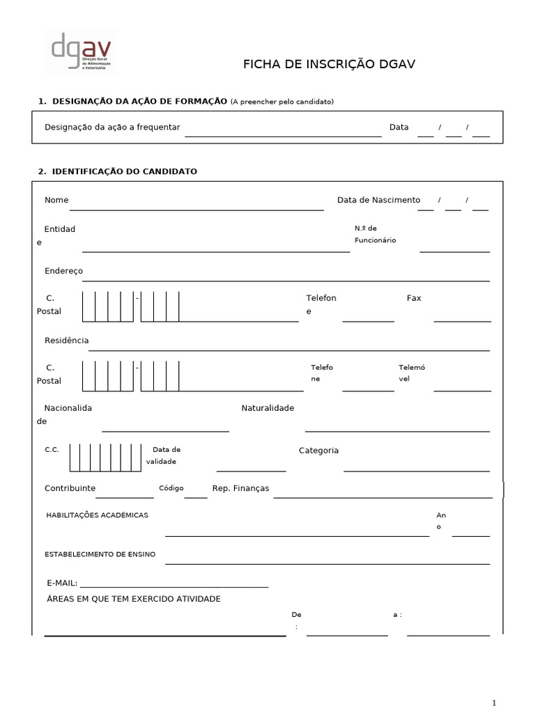 Ficha Inscricao DGAV 2022 | PDF