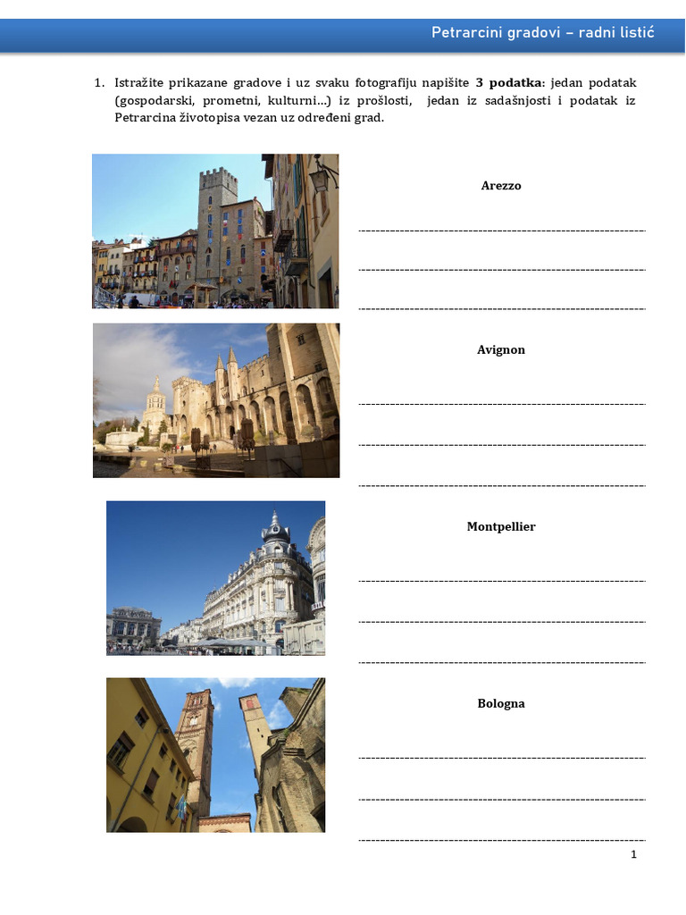 Petrarcini - Gradovi - Radni - Listic | PDF
