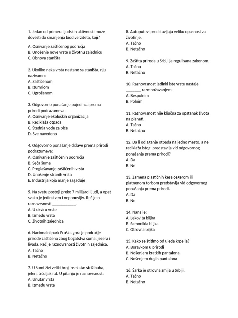 Zivot U Ekosistemu Sistematizacija 5. Razred | PDF