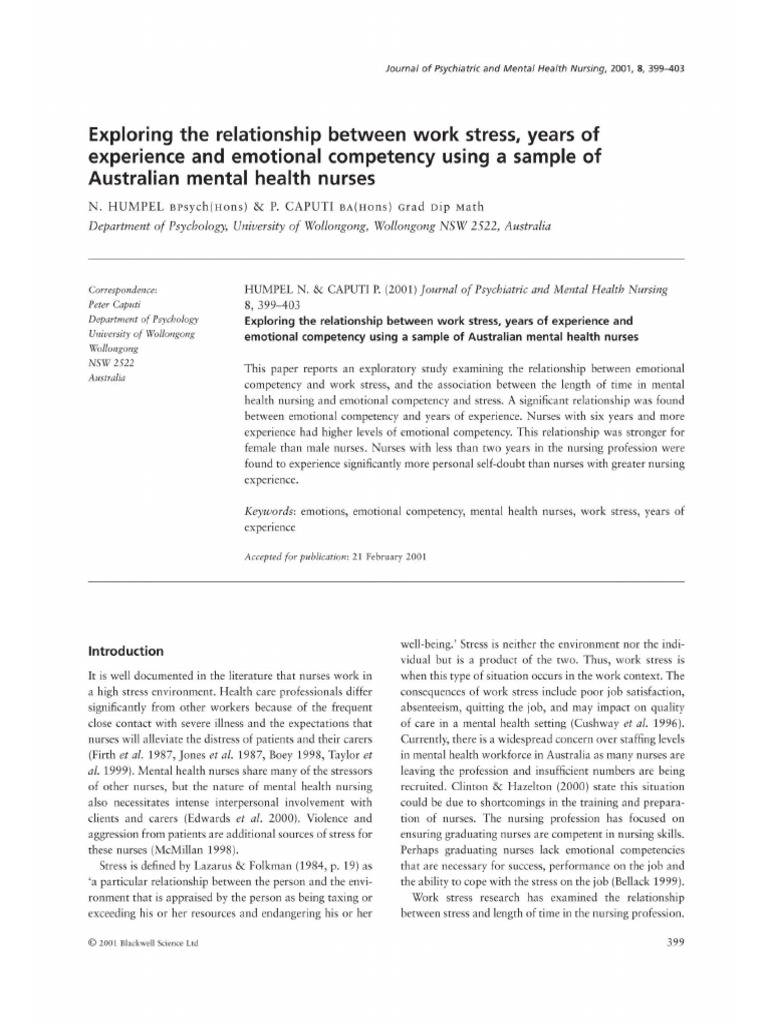 Exploring The Relationship Between Work Stress, Years of Experience and ... Exploring The Relationship Between Work Stress, Years of Experience and ...