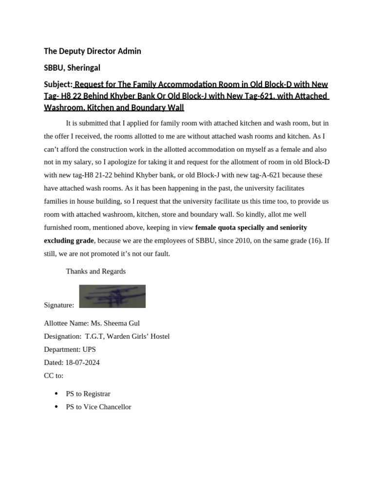 Request for Family Accommodation Room | PDF