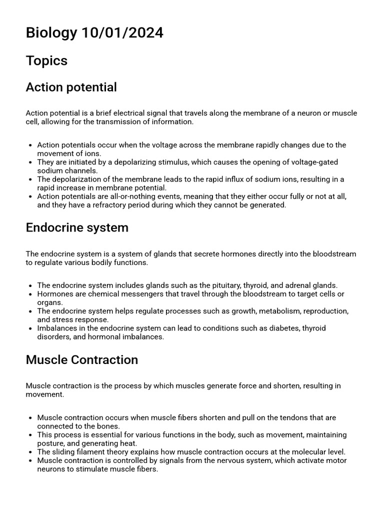 Biology10012024 StudyGuide | PDF | Action Potential | Neuron