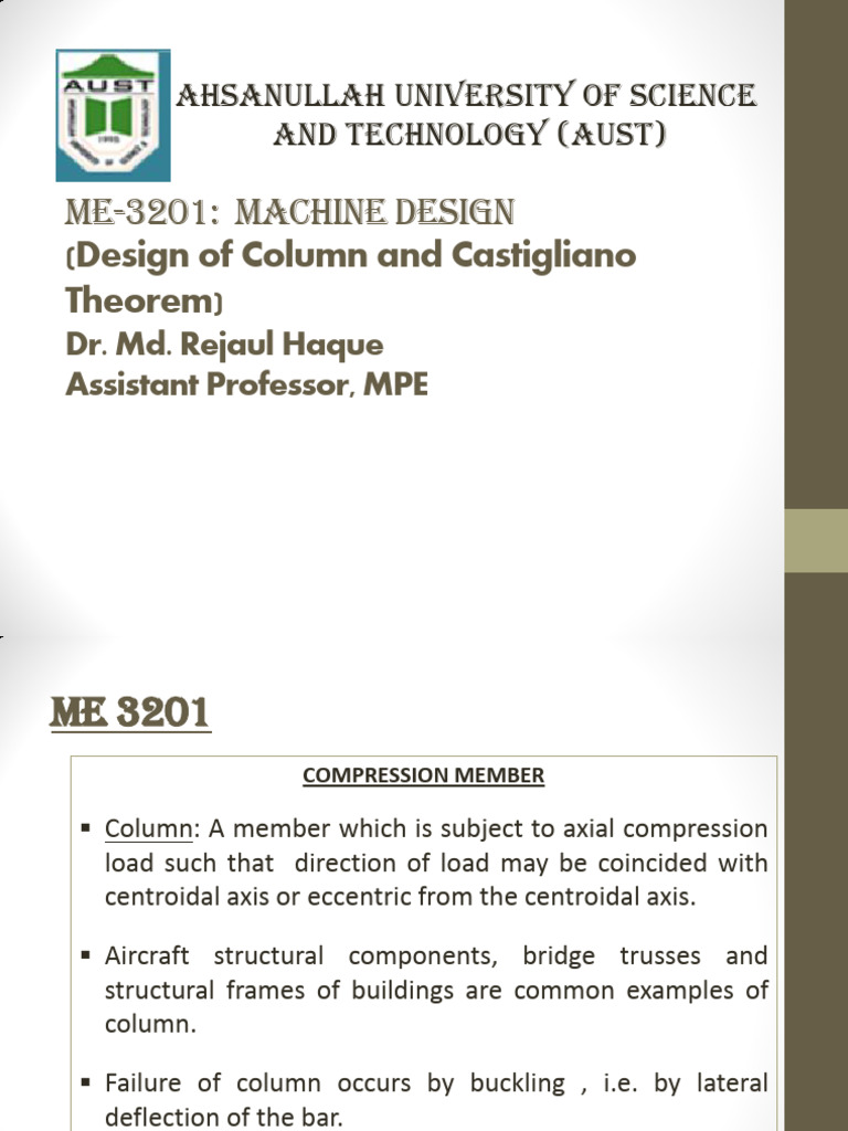 LEC - ME - 3201 - Column and Strain Energy | PDF | Buckling | Column