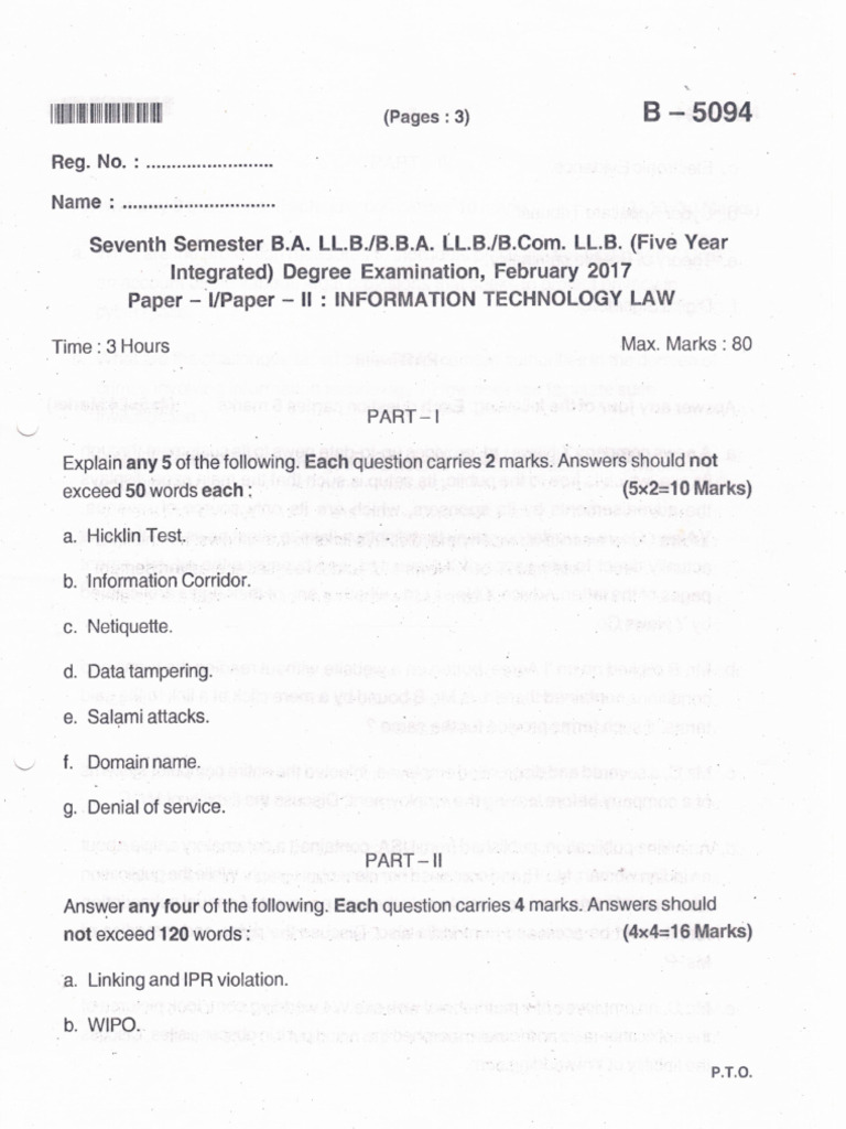 IT Law BA BBA BCom Feb 2017 VII Sem3 | PDF