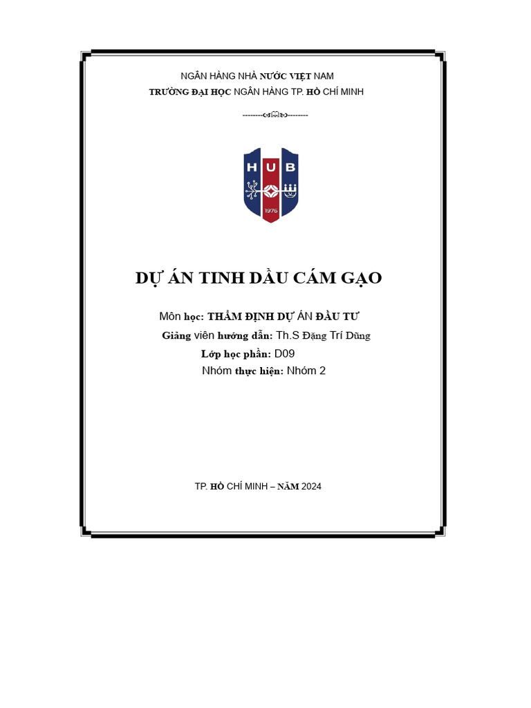 Tiểu Luận Nhóm 2 d09 Thẩm Định Dự Án Đầu Tư | PDF