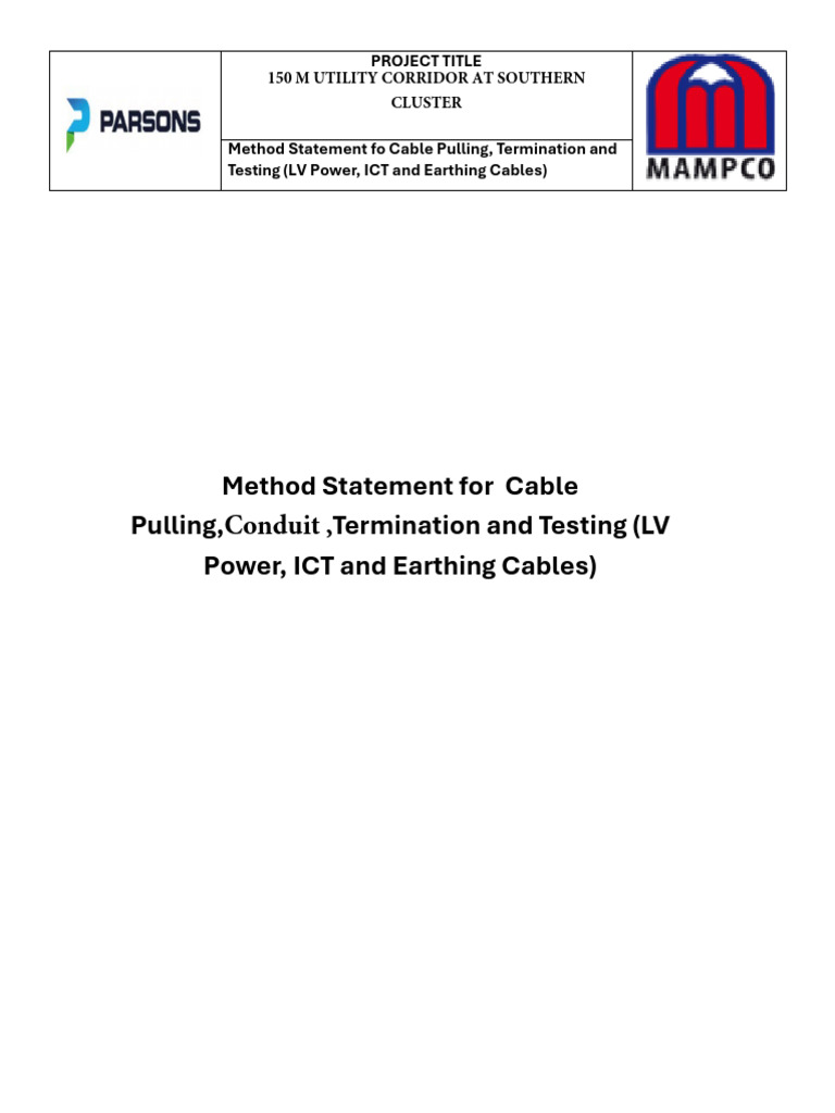 MST Cable Pulling, Termination and Testing (LV Power, ICT and Earthing ...