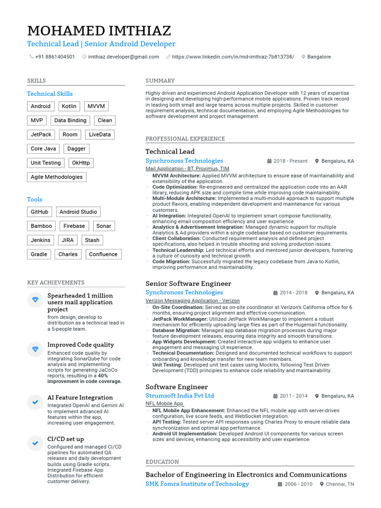 Mohamed Imthiaz Resume | PDF | Mobile App | Android (Operating System)