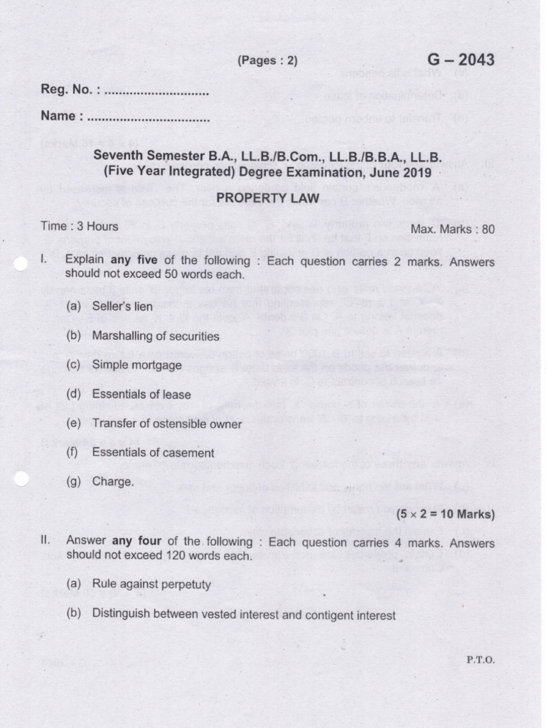 Property BA BBA BCom June 2019 VII Sem3 | PDF