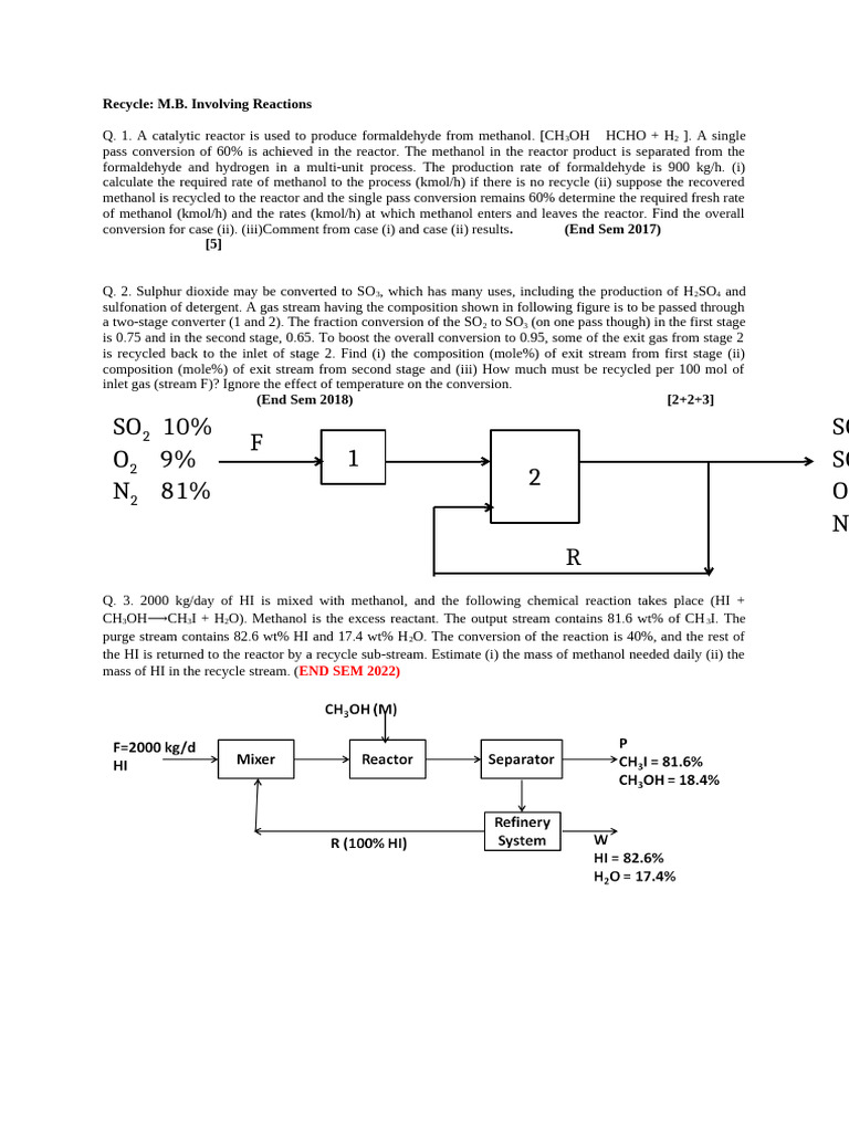 Recycle Problem | PDF | Chemical Reactor | Methanol
