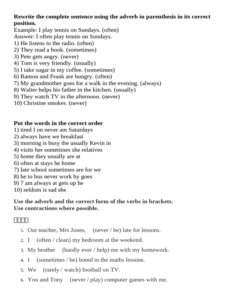 HW Adverbs of Frequency | PDF