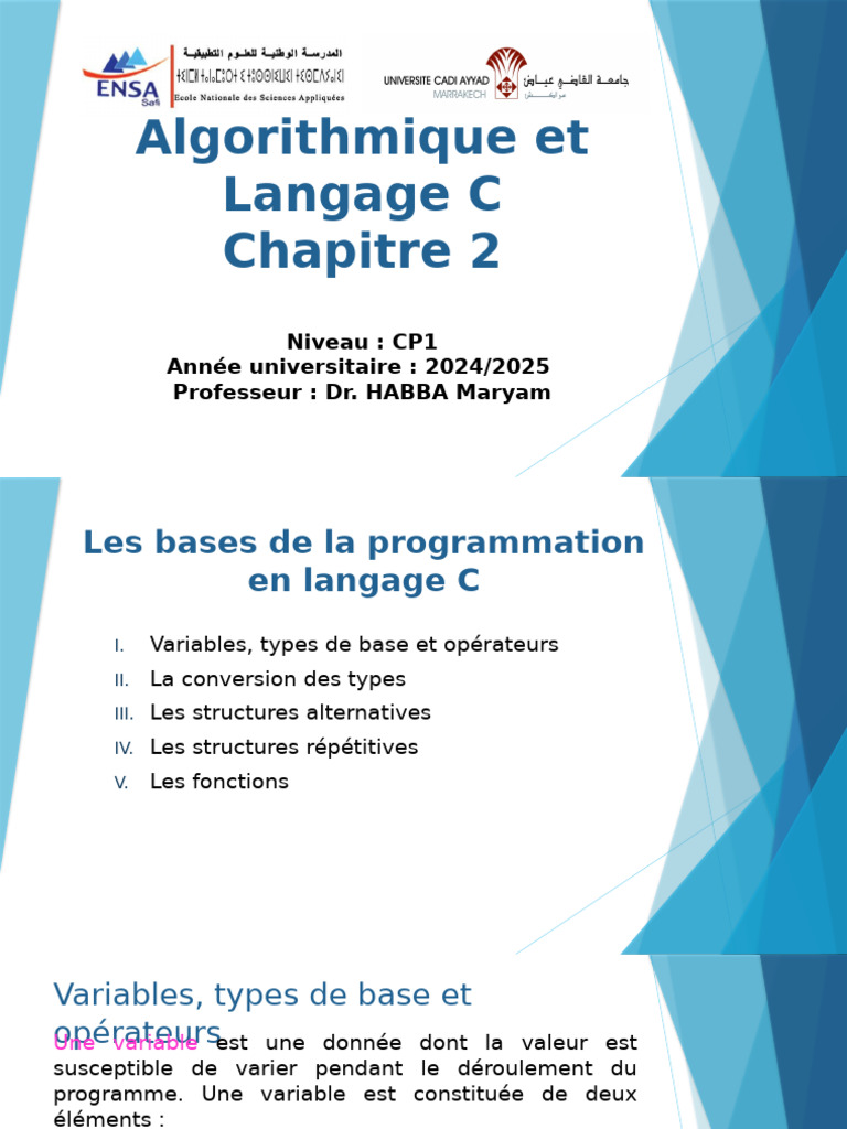 Chapitre 2 - Les Bases de La Programmation en Langage C | PDF | Structure de contrôle | Variable ...