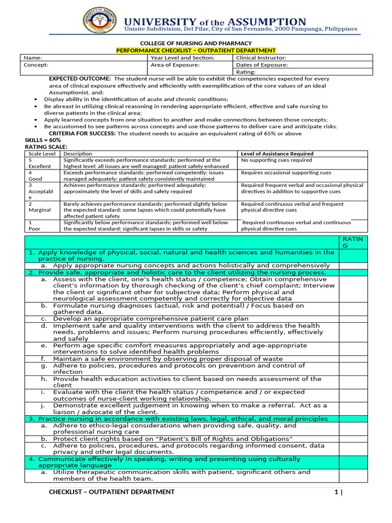 CHECKLIST-OUTPATIENT-DEPARTMENT-3 | PDF | Nursing | Patient Safety