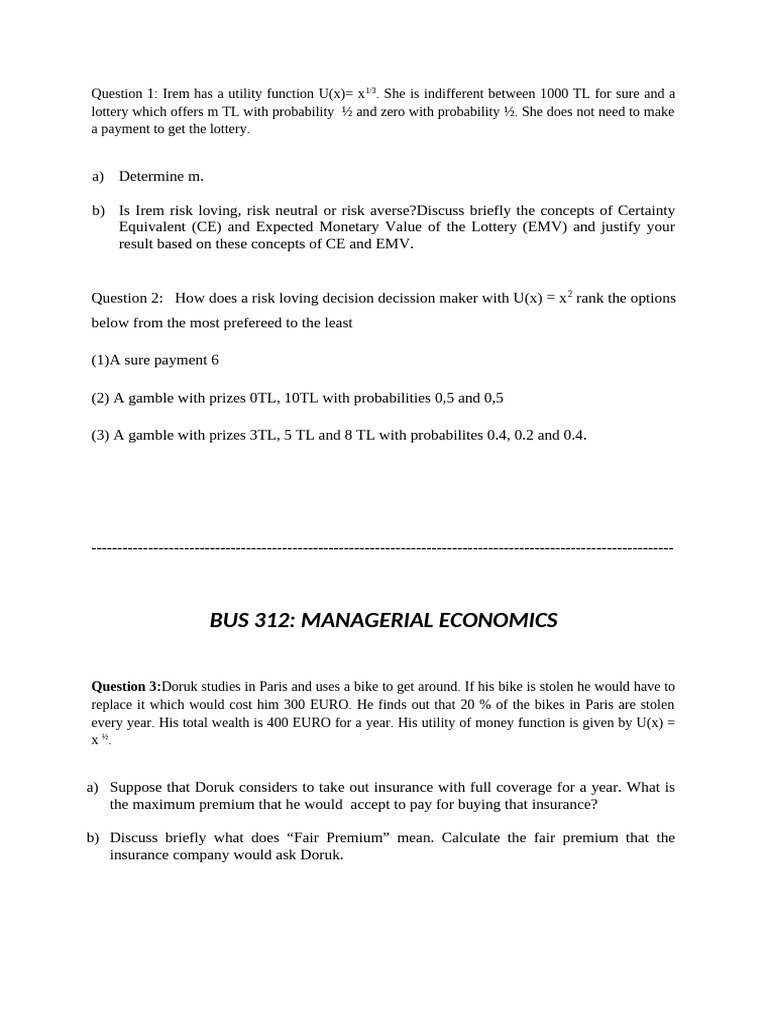 BUS 312 Midterm Exercises | PDF | Insurance | Utility