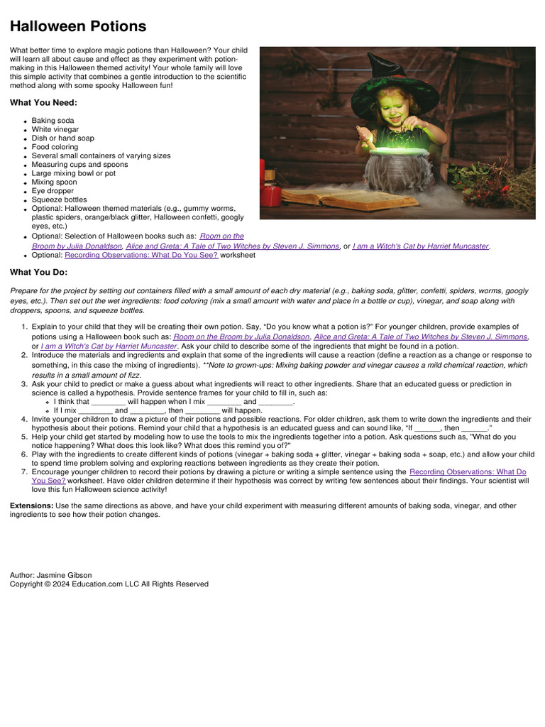 Halloween Potions Activity | PDF | Hypothesis