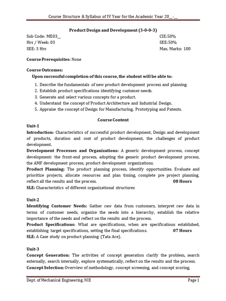 Product Design and Development Syllabus | PDF | Design | Business