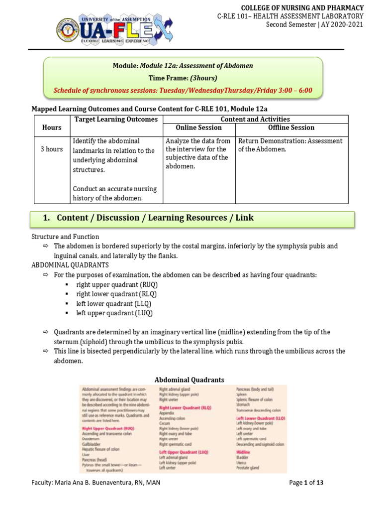 Module 12 - Assessment of The Abdomen | PDF | Abdomen | Indigestion