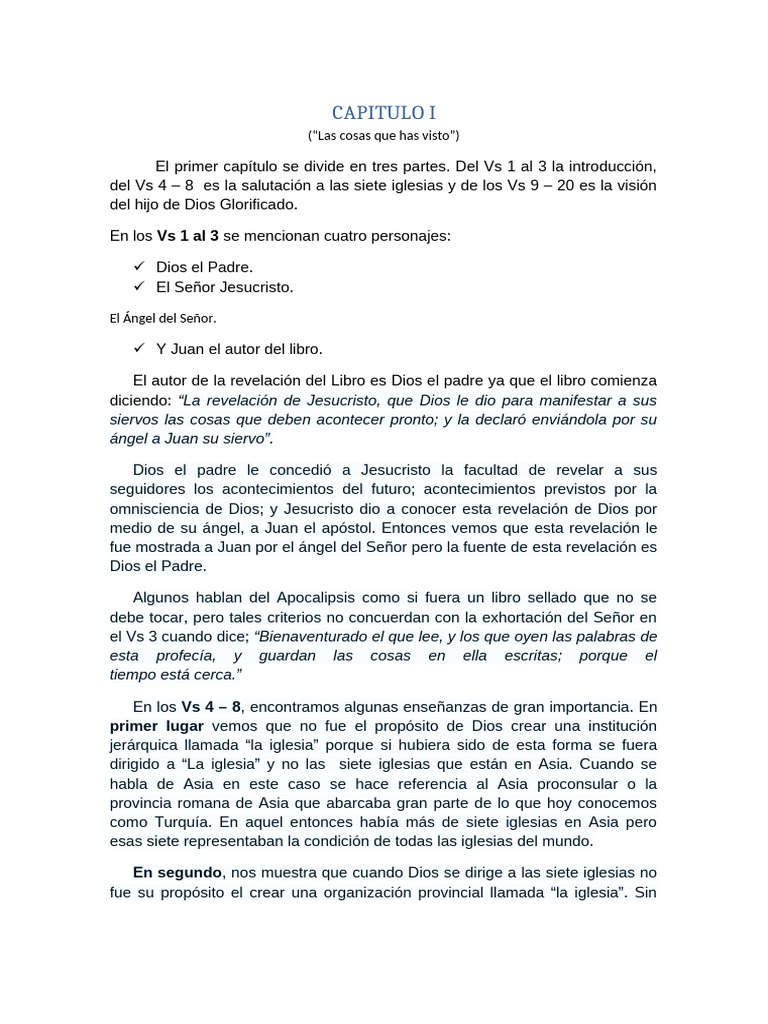 Capitulo I Apocalipsis Pdf Cristo Título Libro De Revelación