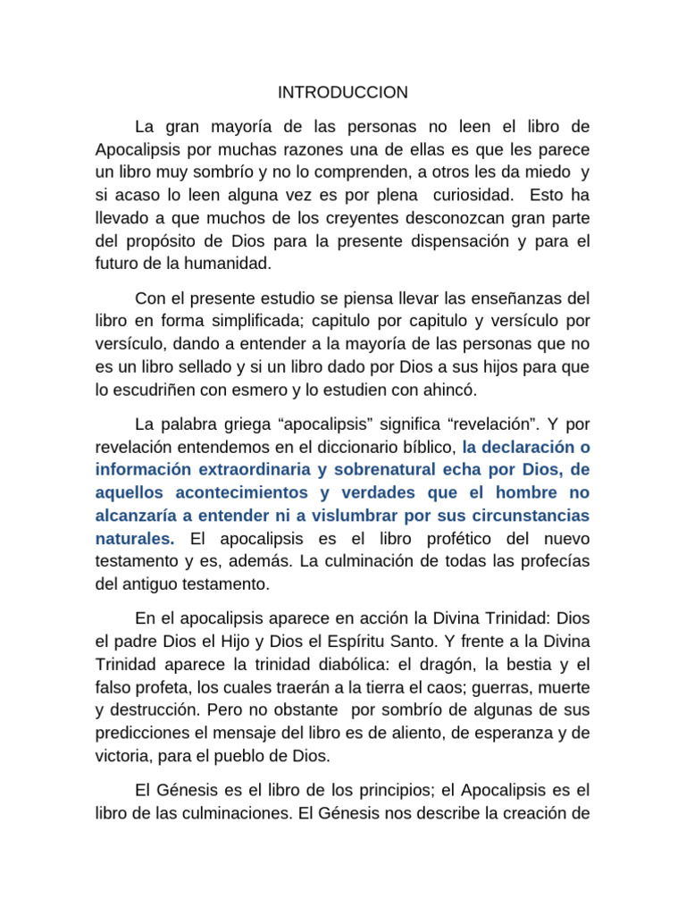 Introduccion Apocalipsis | PDF | Libro de revelación | antecristo