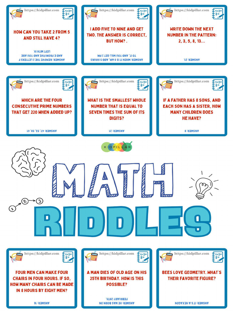 Maths Riddles For Kids Free Printable | PDF