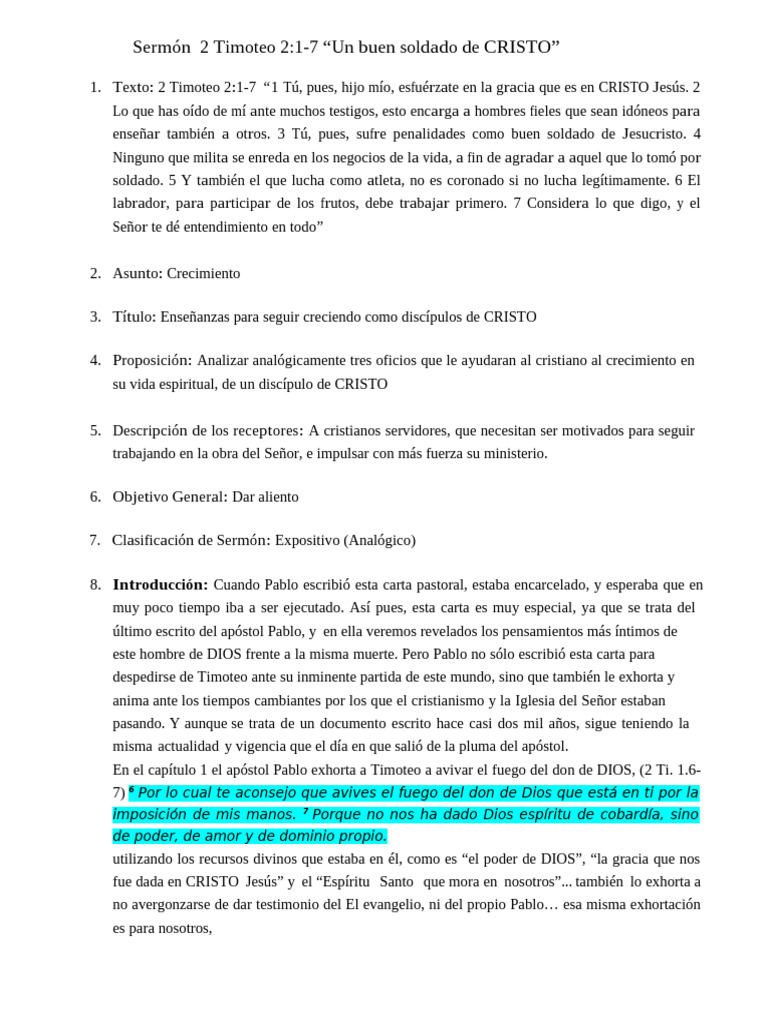 Sermon 2 Timoteo 2 Del 1 Al 8 | PDF | Cristo (título) | Pablo el apóstol
