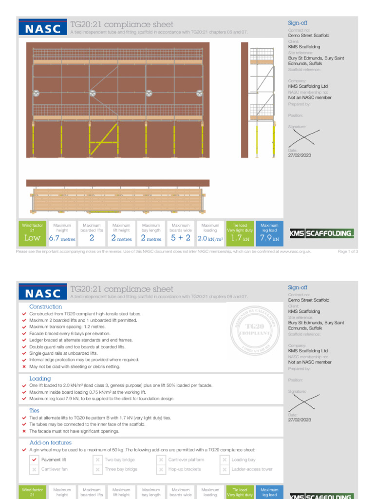 Nasc TG20-21 Compliance Sheet Scaffold-Independent-5m | PDF | Scaffolding