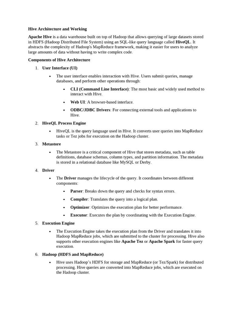 Hive Architecture And Working Pdf Apache Hadoop Information Technology