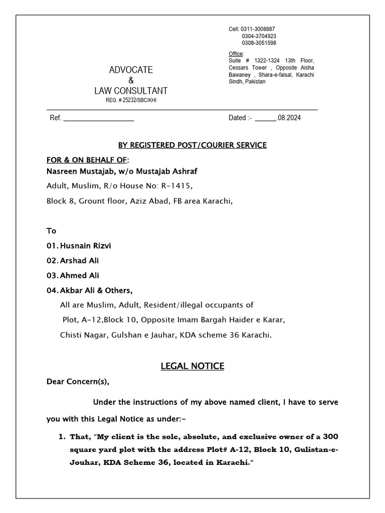Updated Legal Notice KDA 360 | PDF | Karachi | Justice