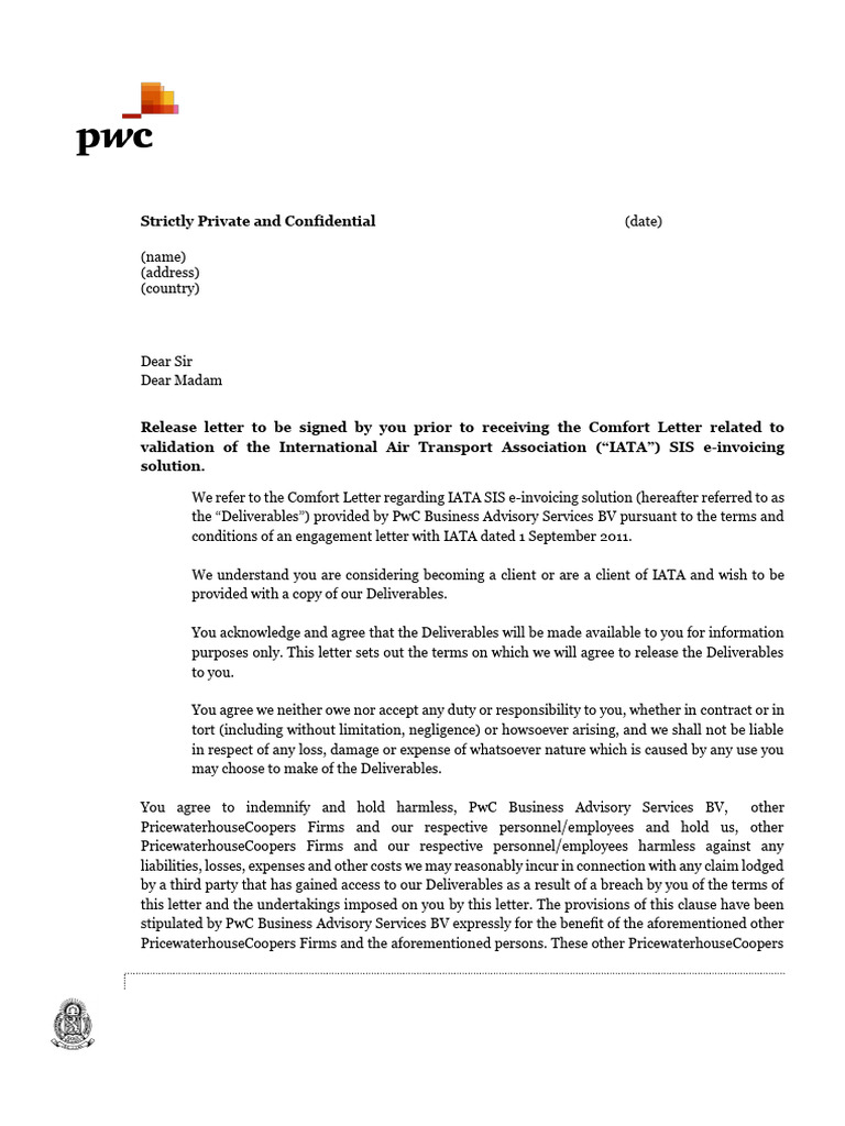 Release Letter Iata 2020 | PDF | Indemnity | Legal Liability