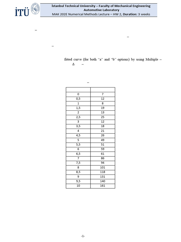 Problem Definition:: MAK 202E Numerical Methods Lecture - HW 2, Duration: 3 Weeks | PDF
