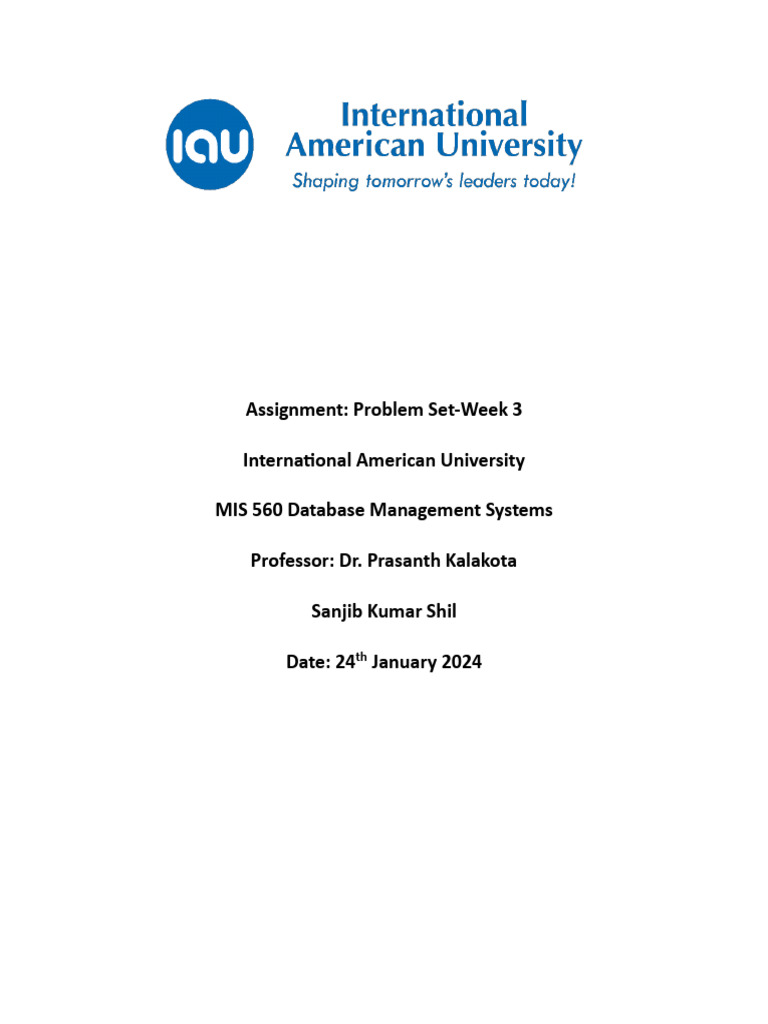 Assignment Problem Set Wk3 Sanjib Pdf Relational Model