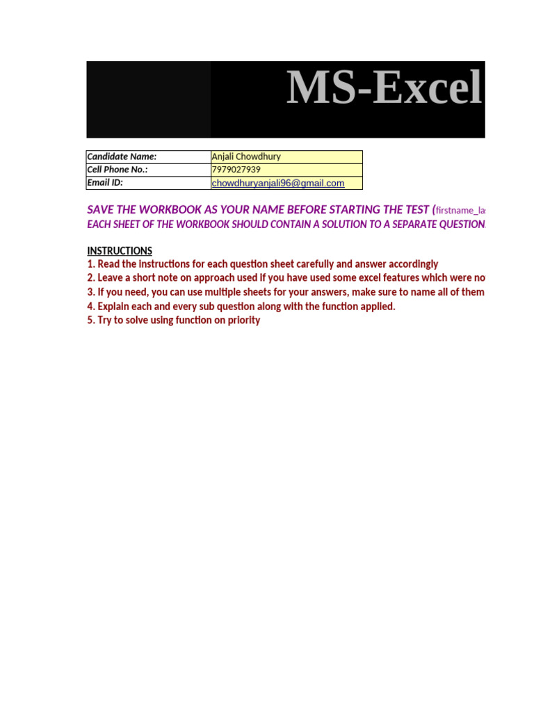 MS-Excel Skill Test - SDRS | PDF | The United States | Gujarat