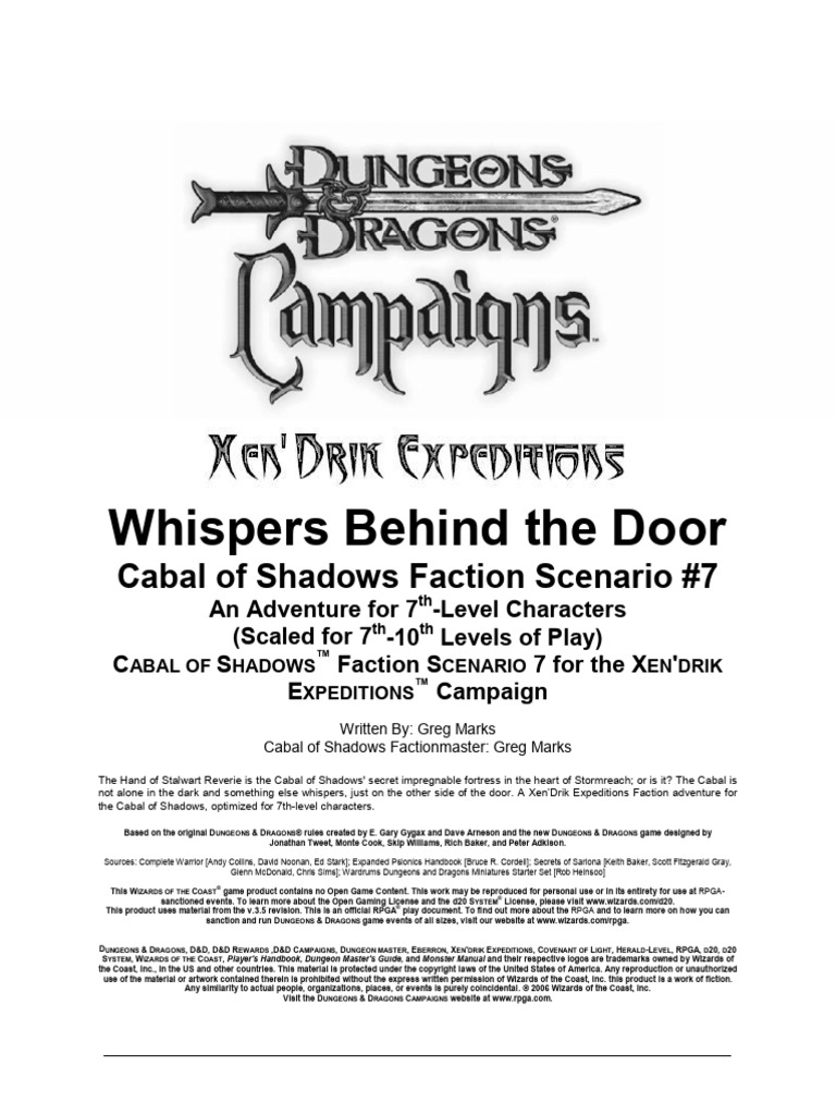 CSH-7 Whispers Behind The Door | PDF | Dungeons & Dragons | D20 System