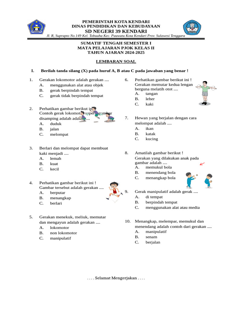 Soal PJOK Kelas 2 Sumatif Tengah Semester I (FIX) (AutoRecovered) | PDF