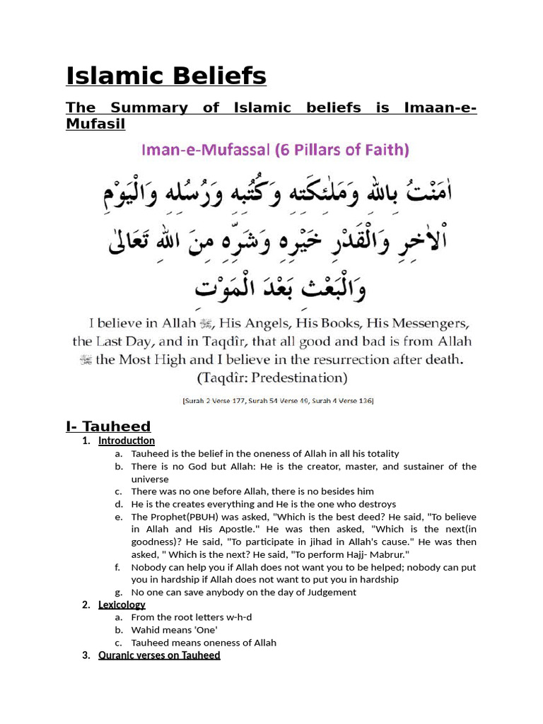 Beliefs | PDF | Prophets And Messengers In Islam | God In Islam