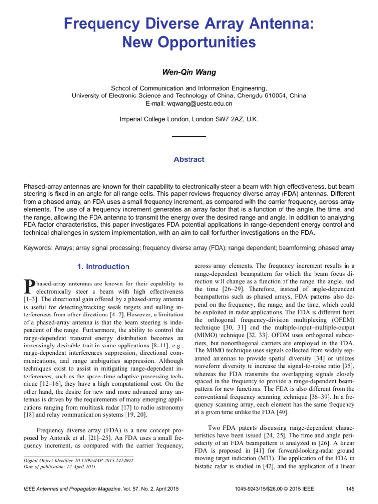 Frequency Diverse Array Antenna New Opportunities Pdf Mimo