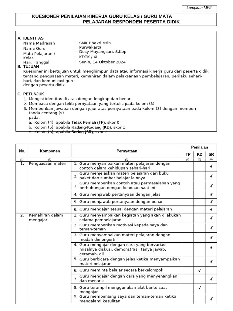 Kuisioner Peserta Didik | PDF | Karier & Perkembangan